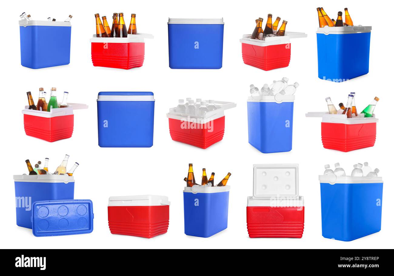 Different cool boxes isolated on white, set Stock Photo - Alamy