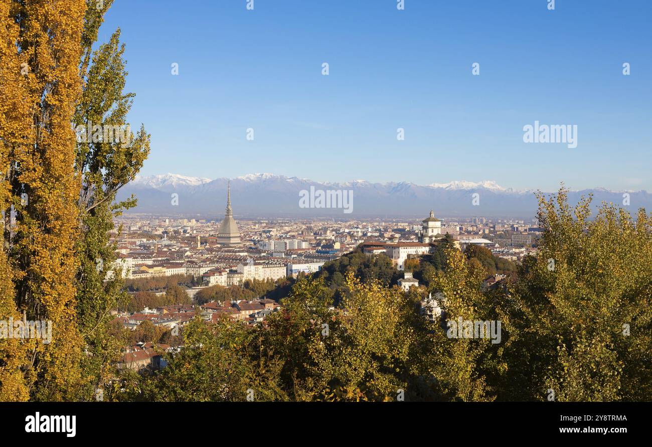 Turin, Italy, Circa November 2021: panorama with Alps and Mole ...