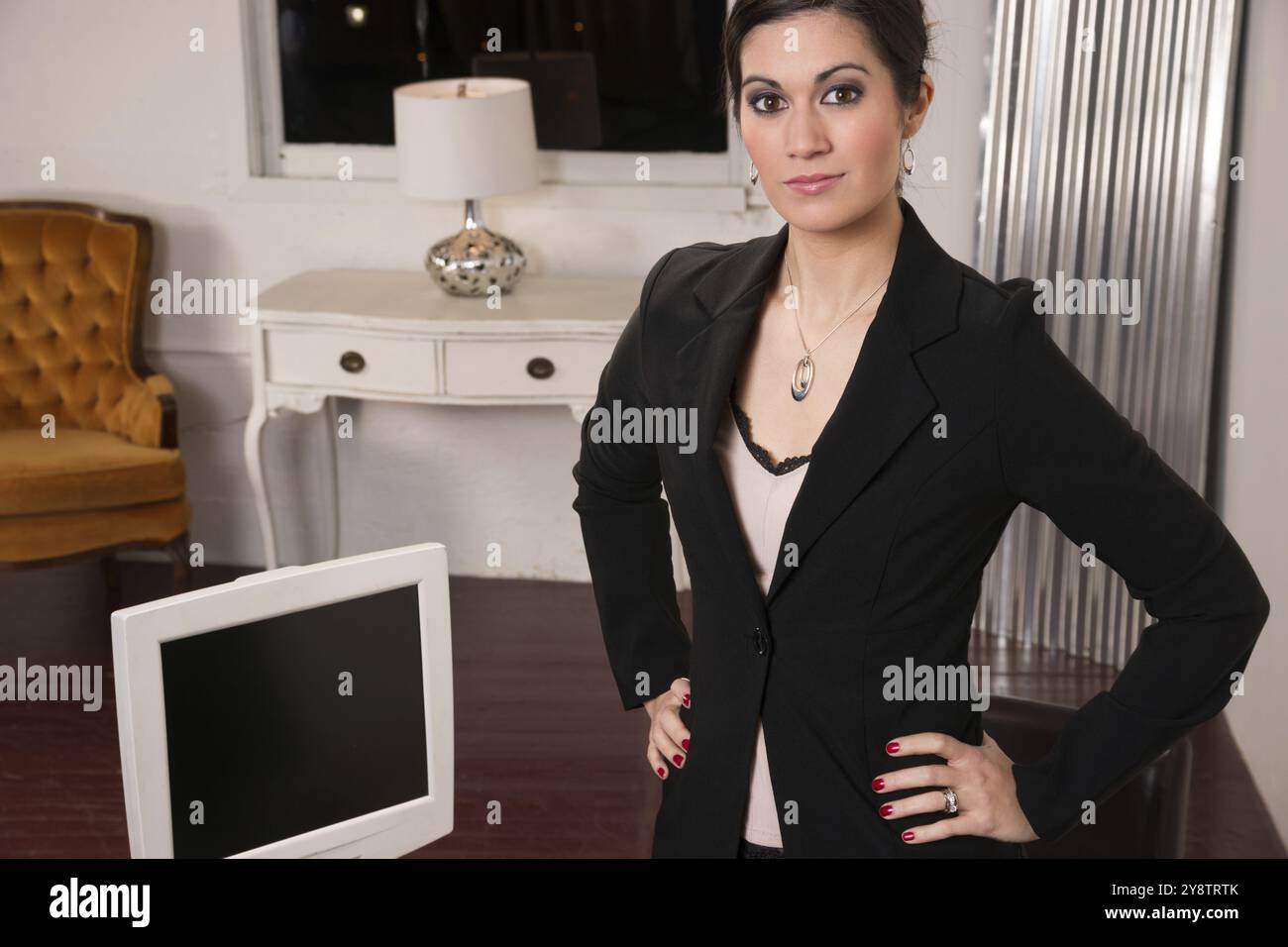Attractive Intellectual Business Woman Greeting Customers Office Lobby ...