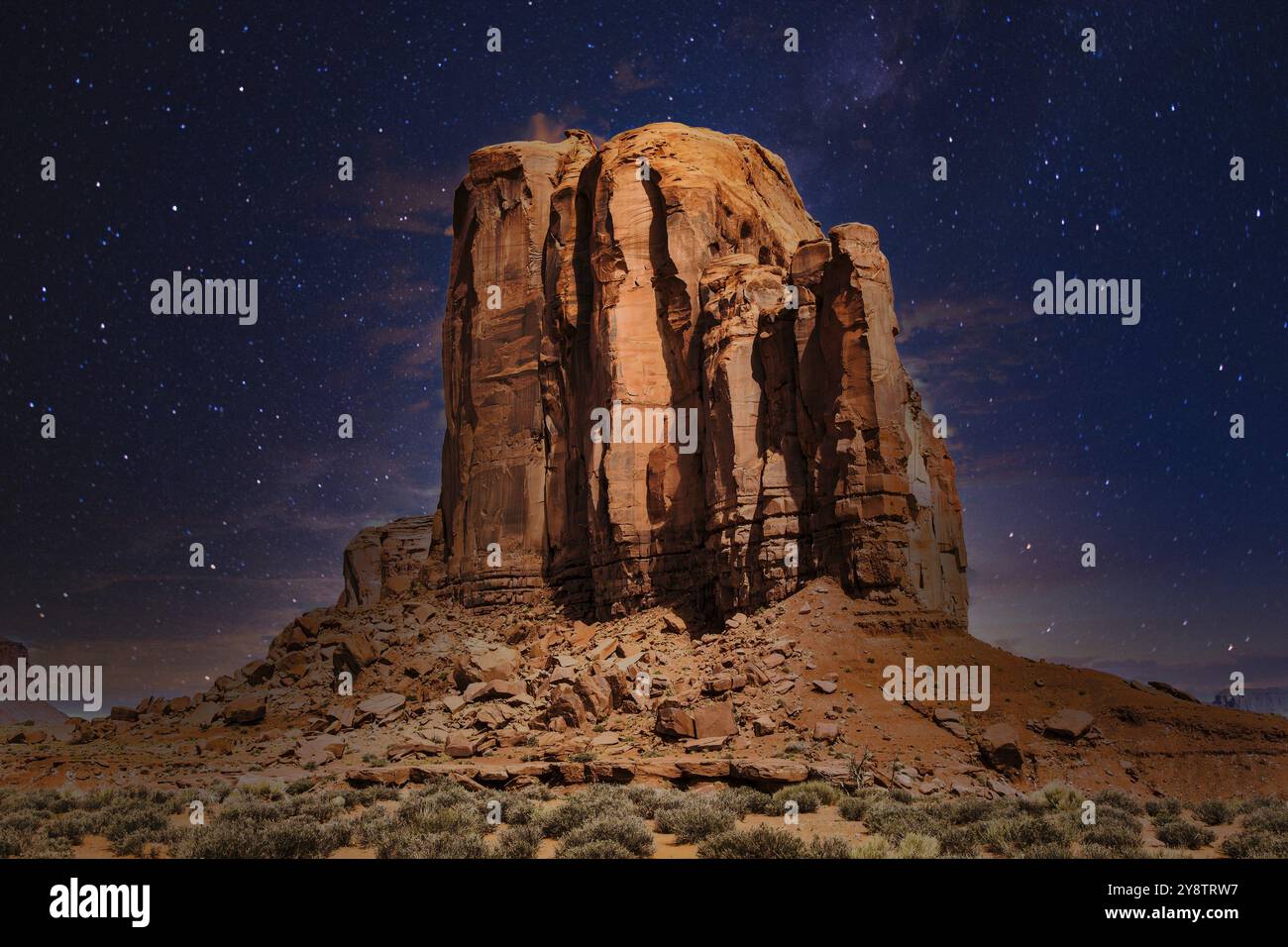 Monument Valley horizon, US, Navajo canyon park. Scenic sky by night ...