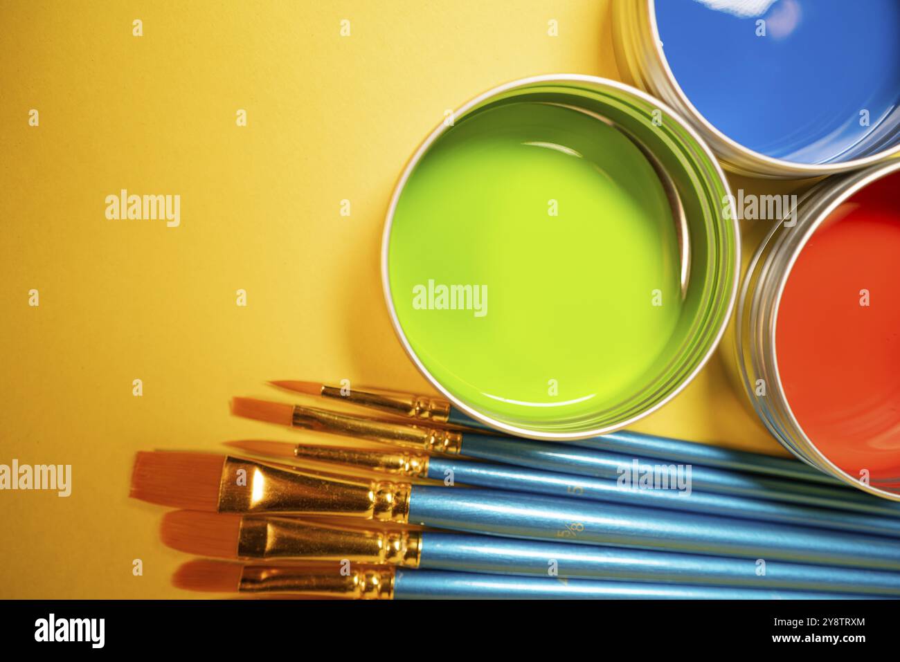 Primary colors in acrylic paint in metal tins still life art supply and ...