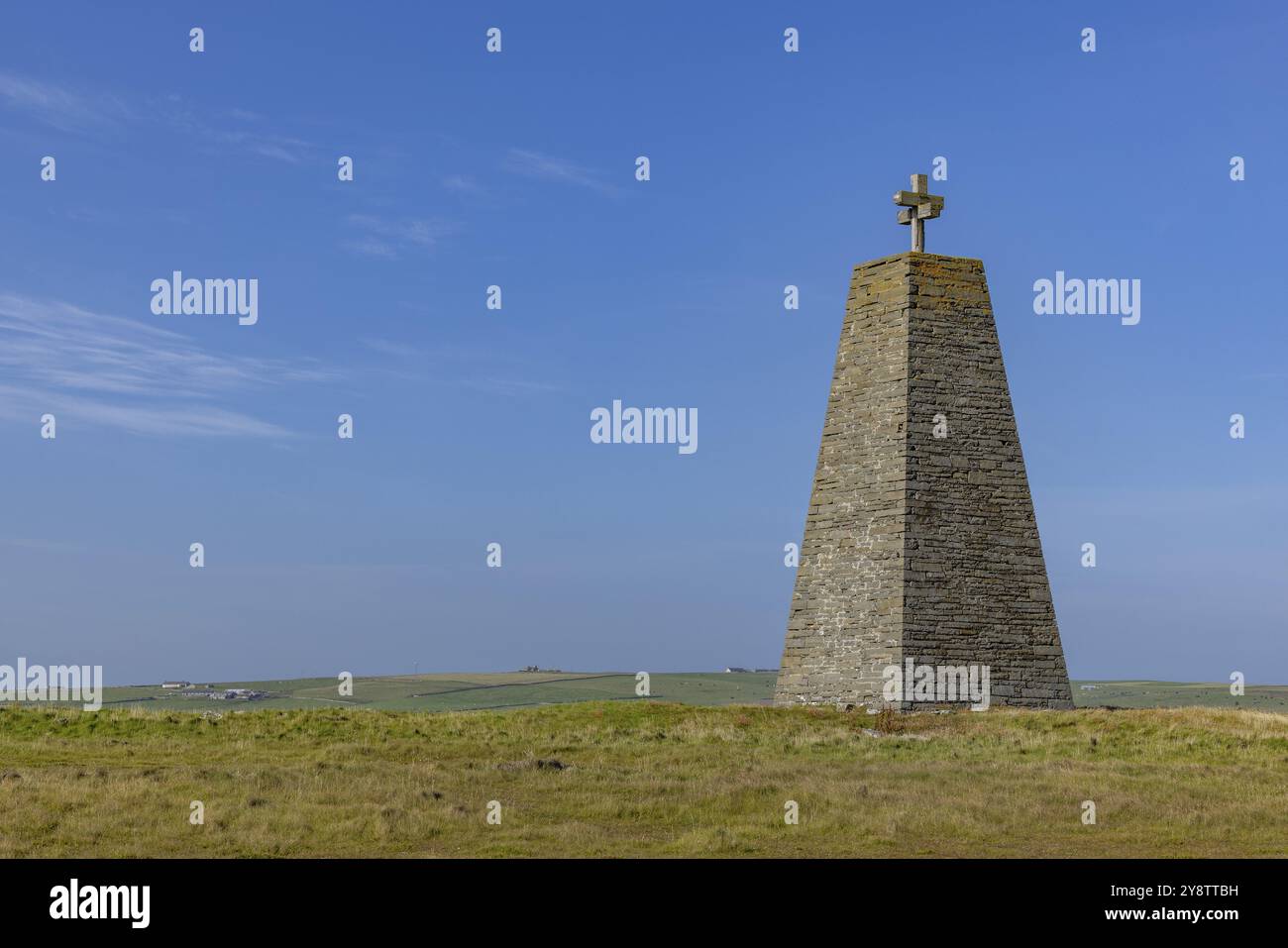 Stone marker, navigation marker with double wooden cross at the top ...