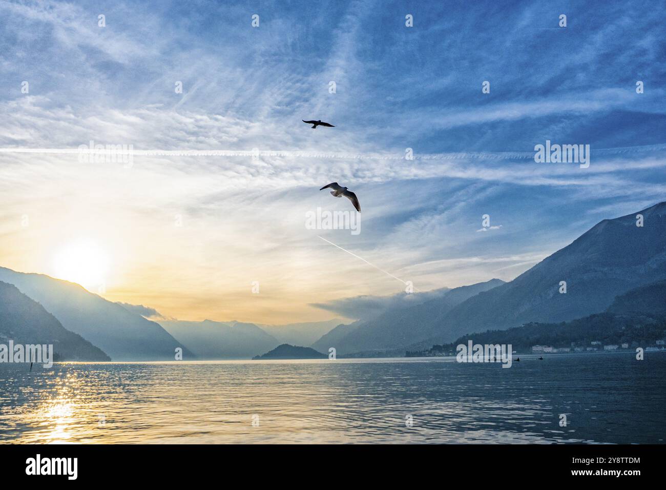 Sunset on lake como in Bellagio Stock Photo - Alamy