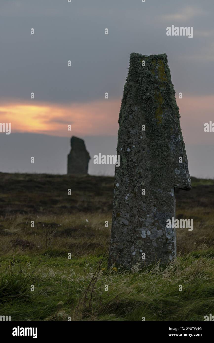 Sunset, Ring of Brodgar, stone circle and moat, Neolithic monument ...