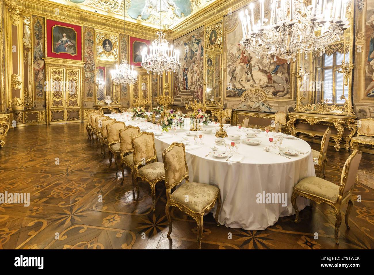 Turin, Italy, April, 2023: Royal Palace Dining Room. Luxury elegant ancient interior, circa 1860 ...