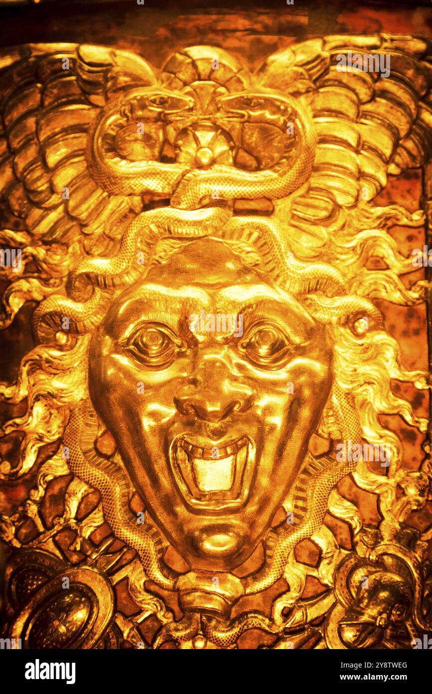 Medusa monster. Face of the Gorgon, gothic symbol of evil with snakes ...