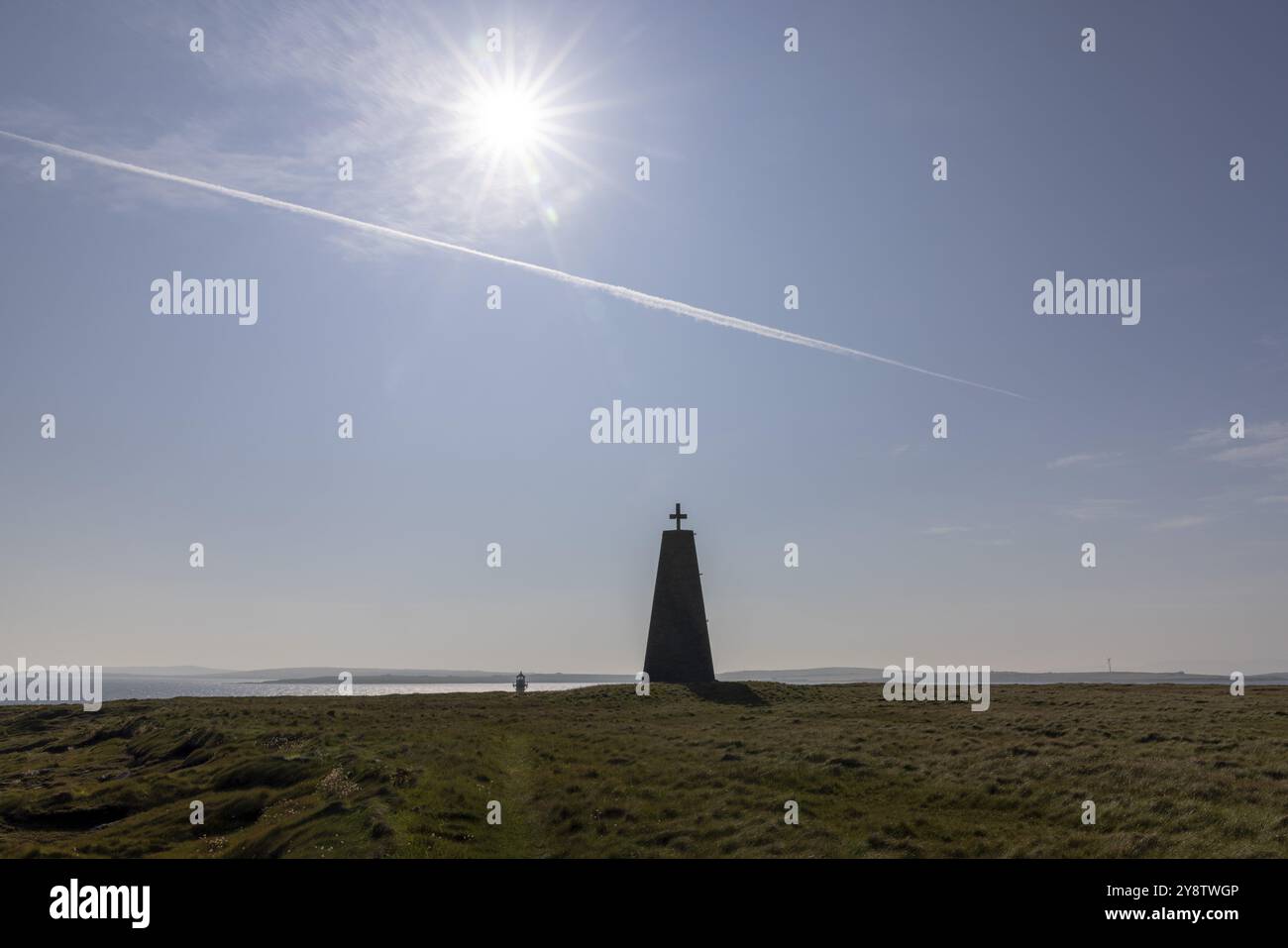Stone marker, navigation marker from 1867 with double wooden cross at ...