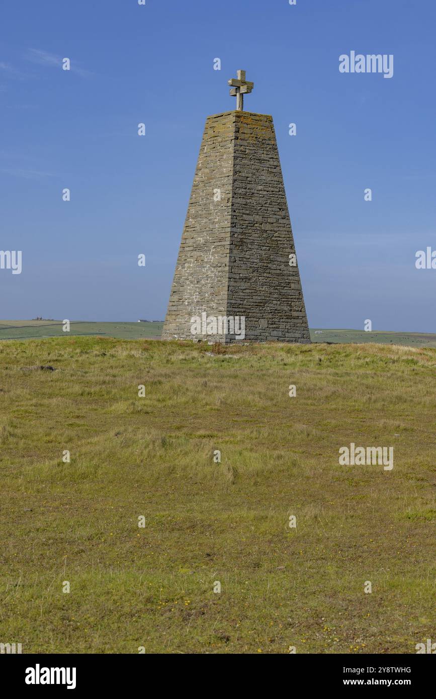 Stone marker, navigation marker with double wooden cross at the top ...