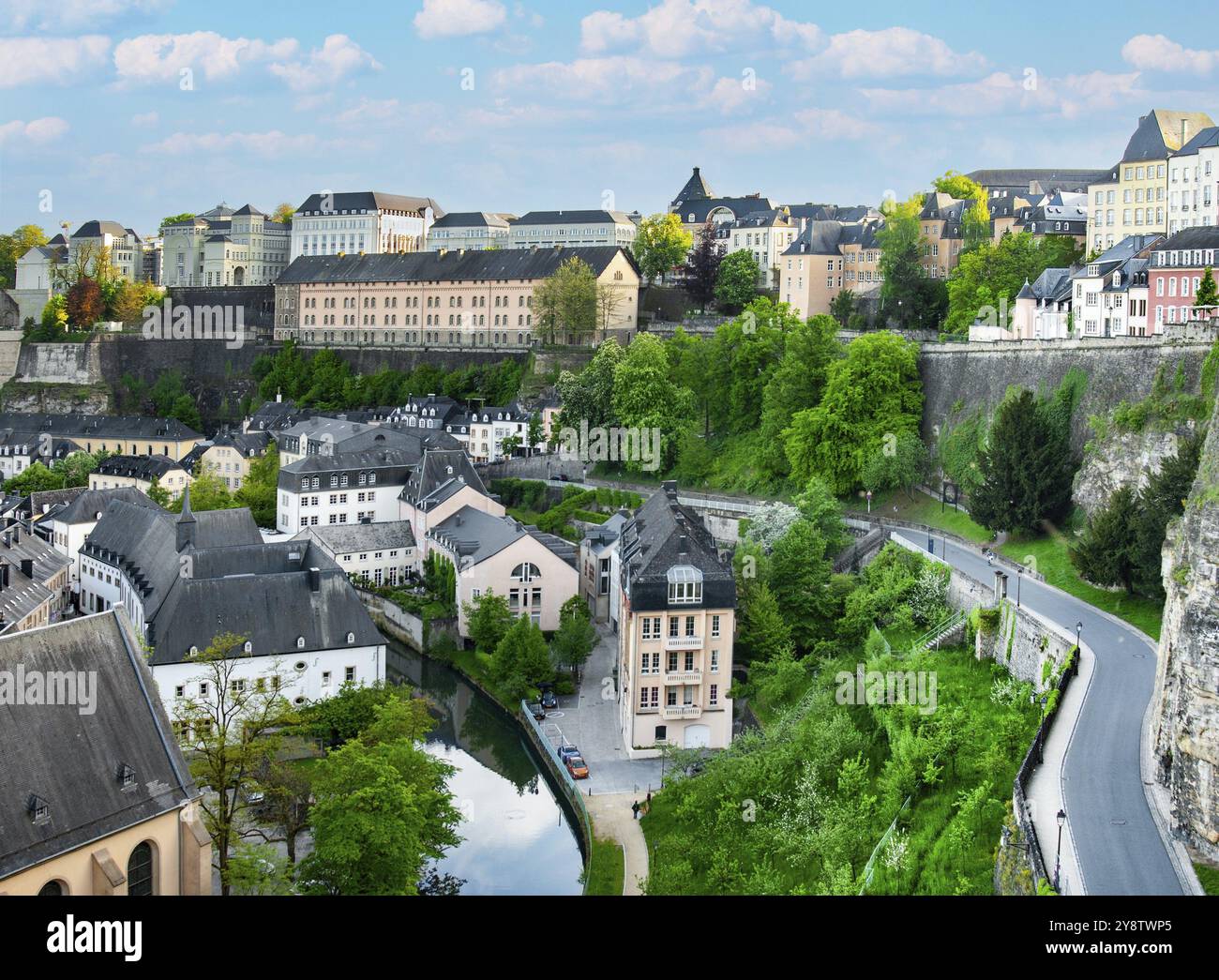 Central Luxembourg downtown quarter Gronn with Alzette river summer ...