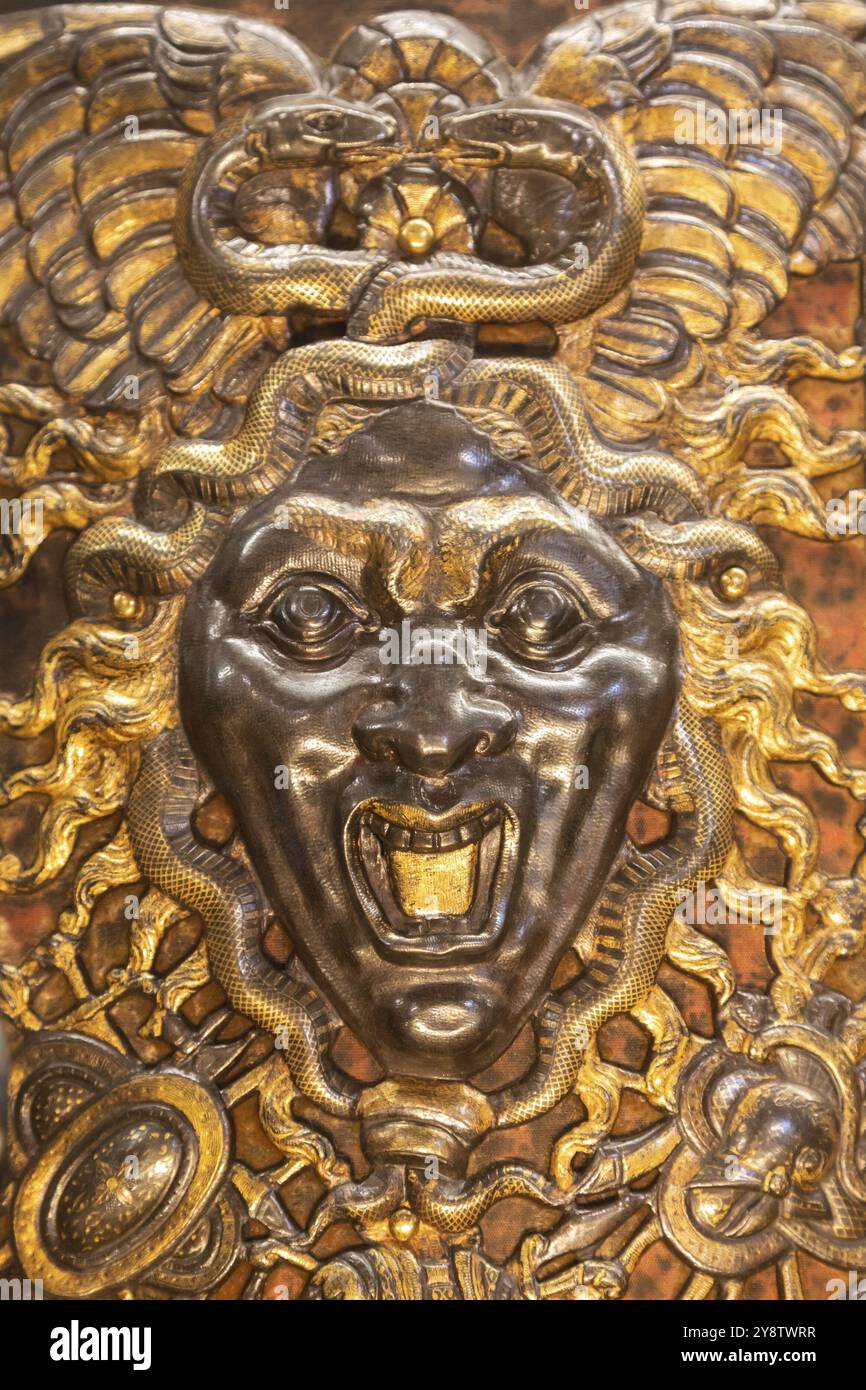 Medusa monster. Face of the Gorgon, gothic symbol of evil with snakes ...