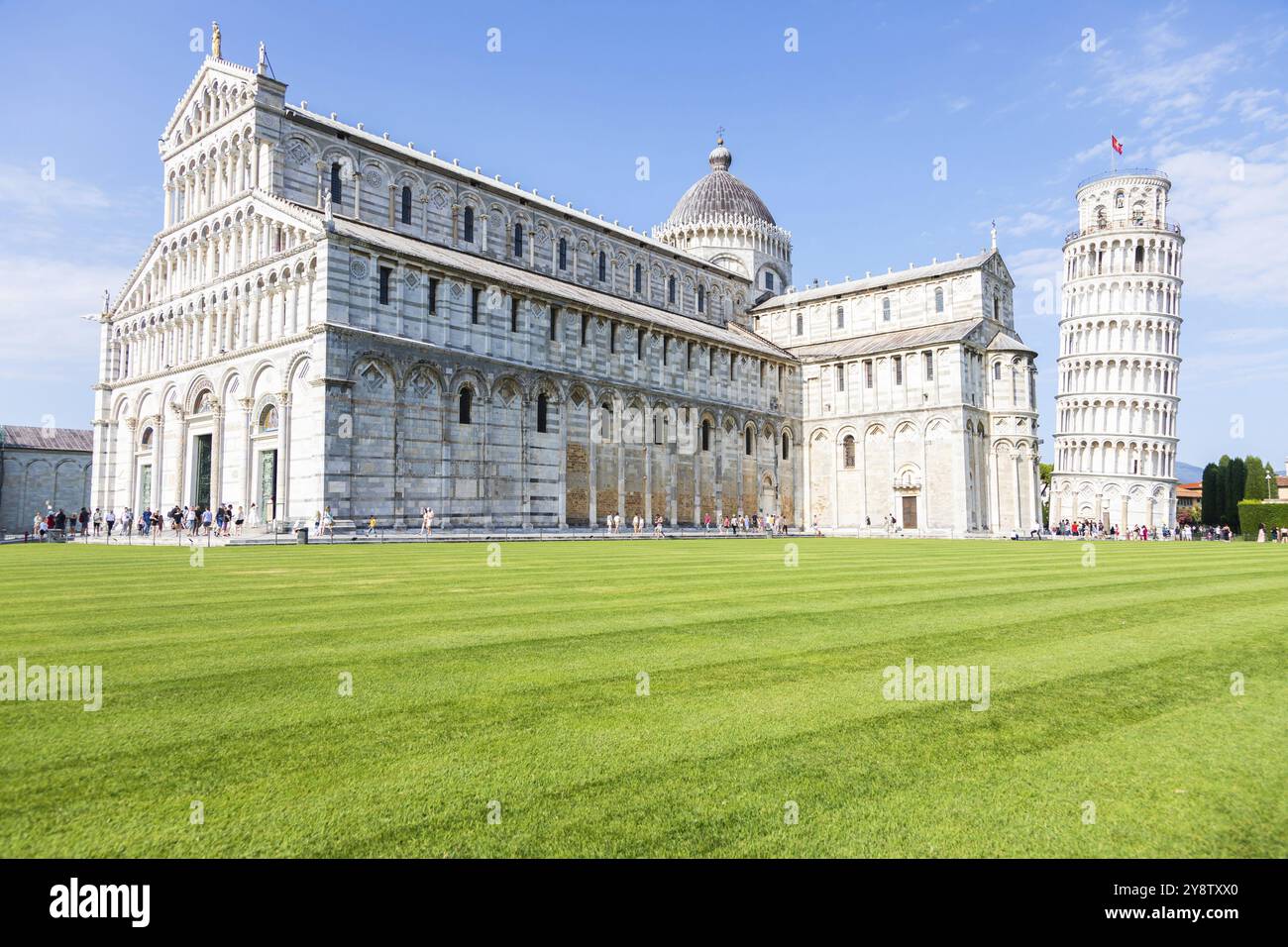 Pisa, Italy, 29 June 2023: Famous Leaning Tower landmark with blue sky ...