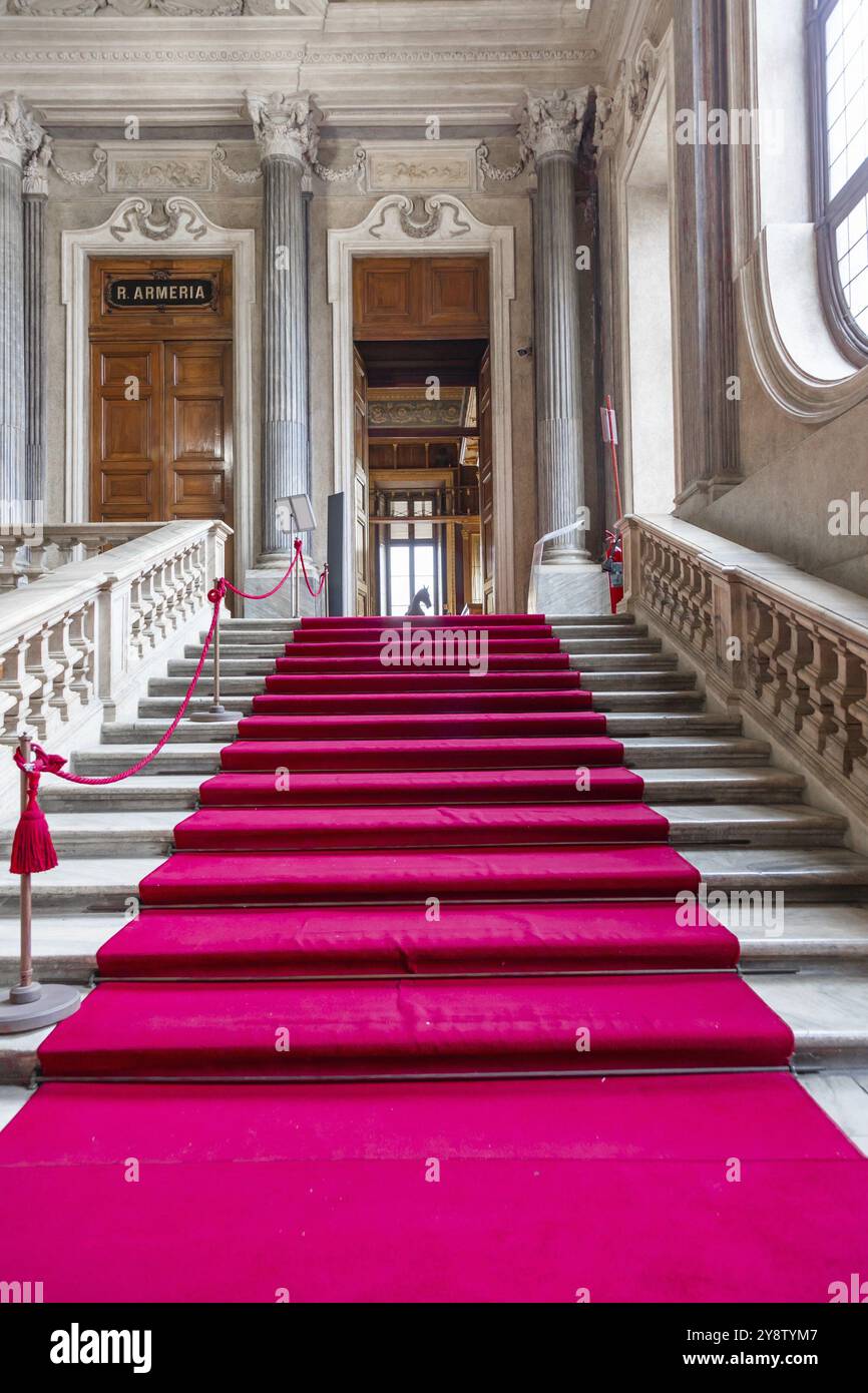 Turin, Italy, Circa January 2022: red carpet in Royal Palace, luxury ...