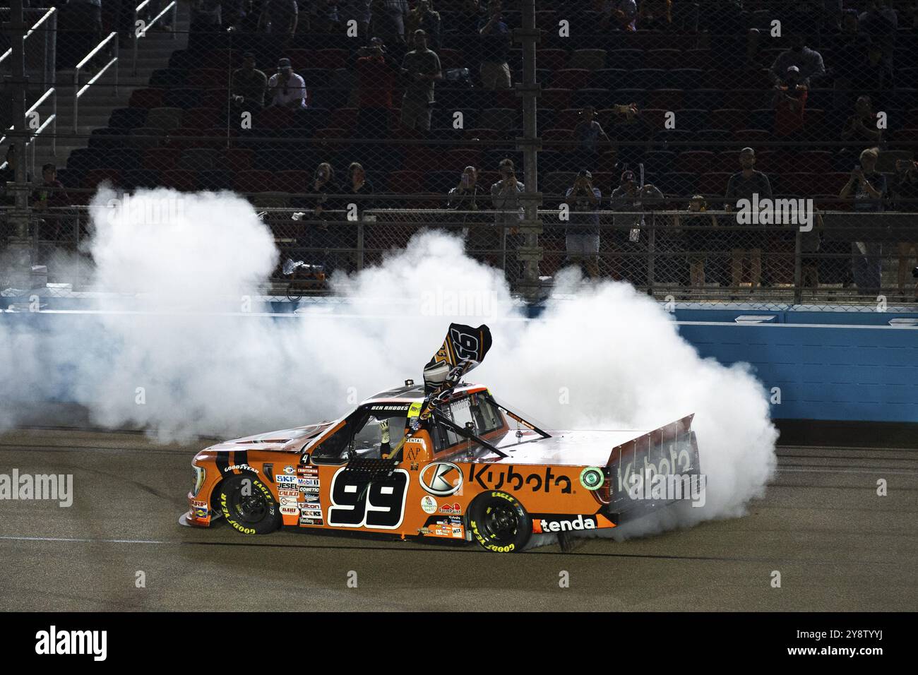Ben Rhodes (99) celebrates after winning the NASCAR Craftsman Truck ...