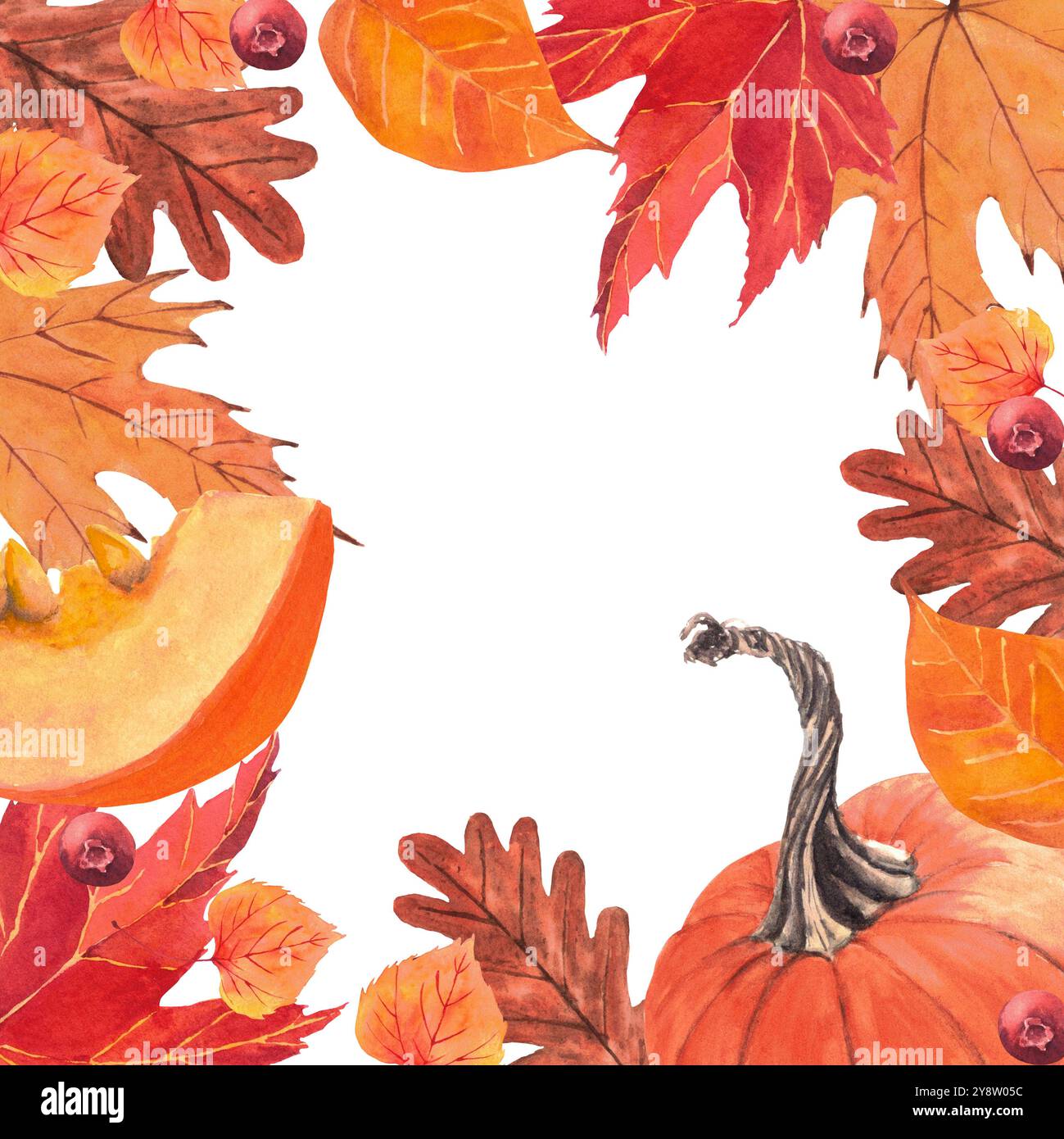 Frames fall pattern with hand-drawing watercolor illustration. Fall ...