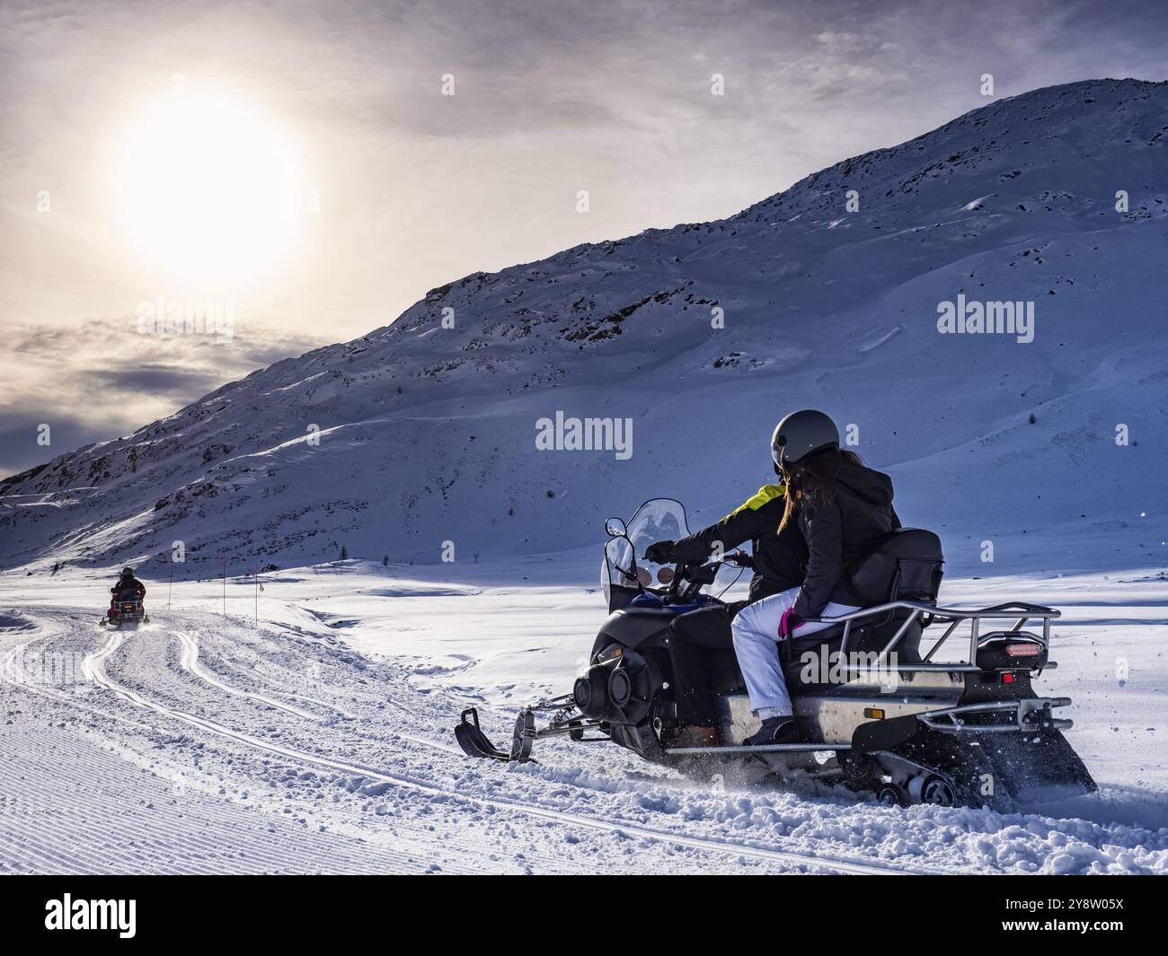 Snowmobile trail on snow hi-res stock photography and images - Alamy