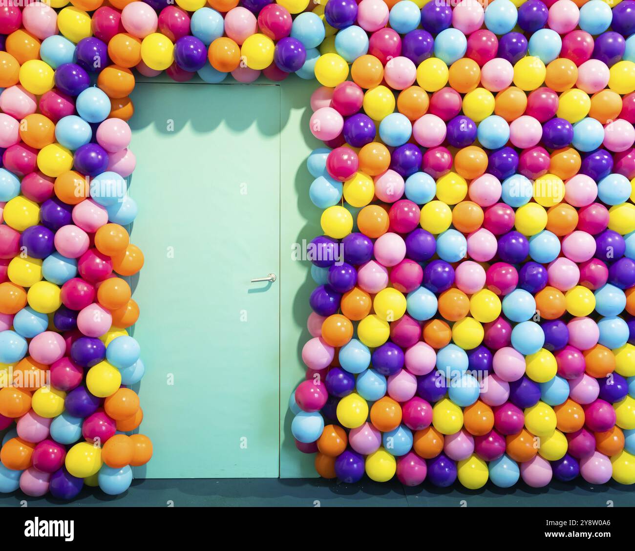 Door room with colorful balloons, concept of celebration, party, happy ...