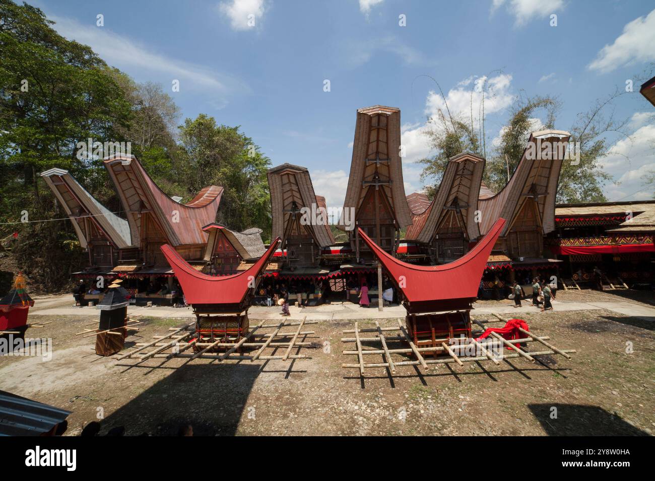 two coffins in front of the traditional house were ready to be paraded ...