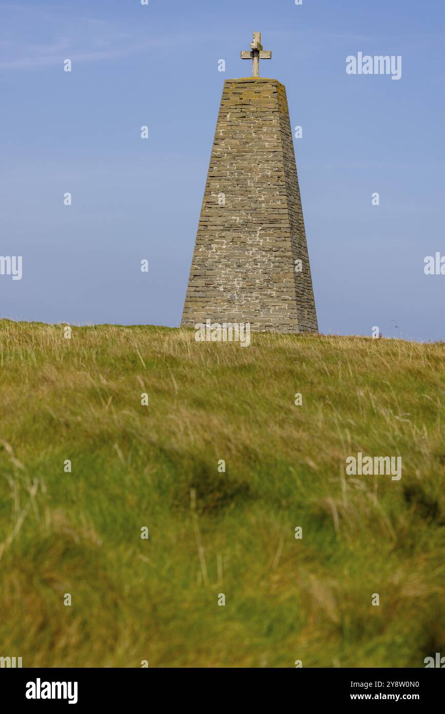 Stone marker, navigation marker with double wooden cross at the top ...