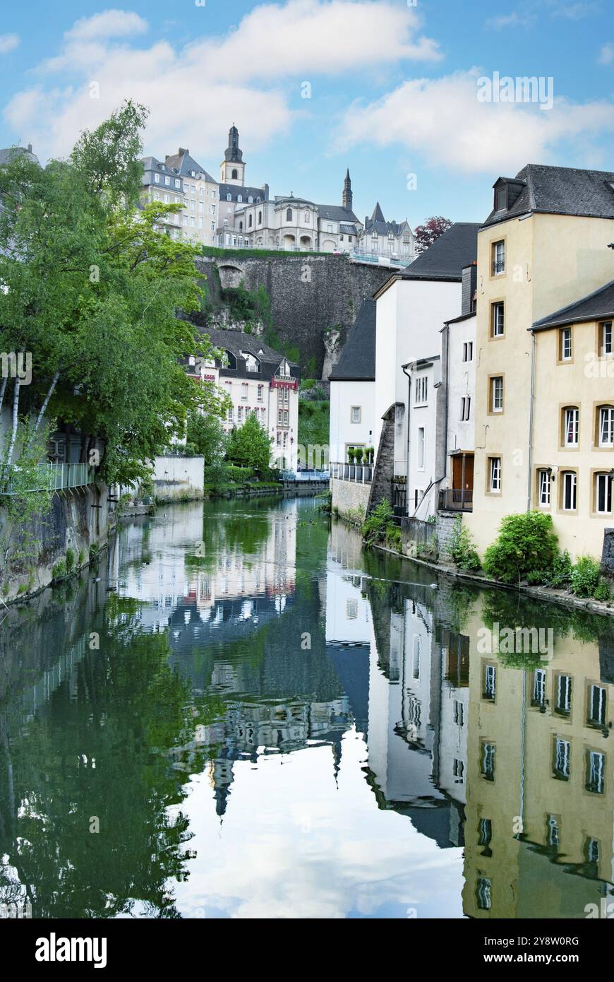 Central Luxembourg downtown quarter Gronn with Alzette river summer ...