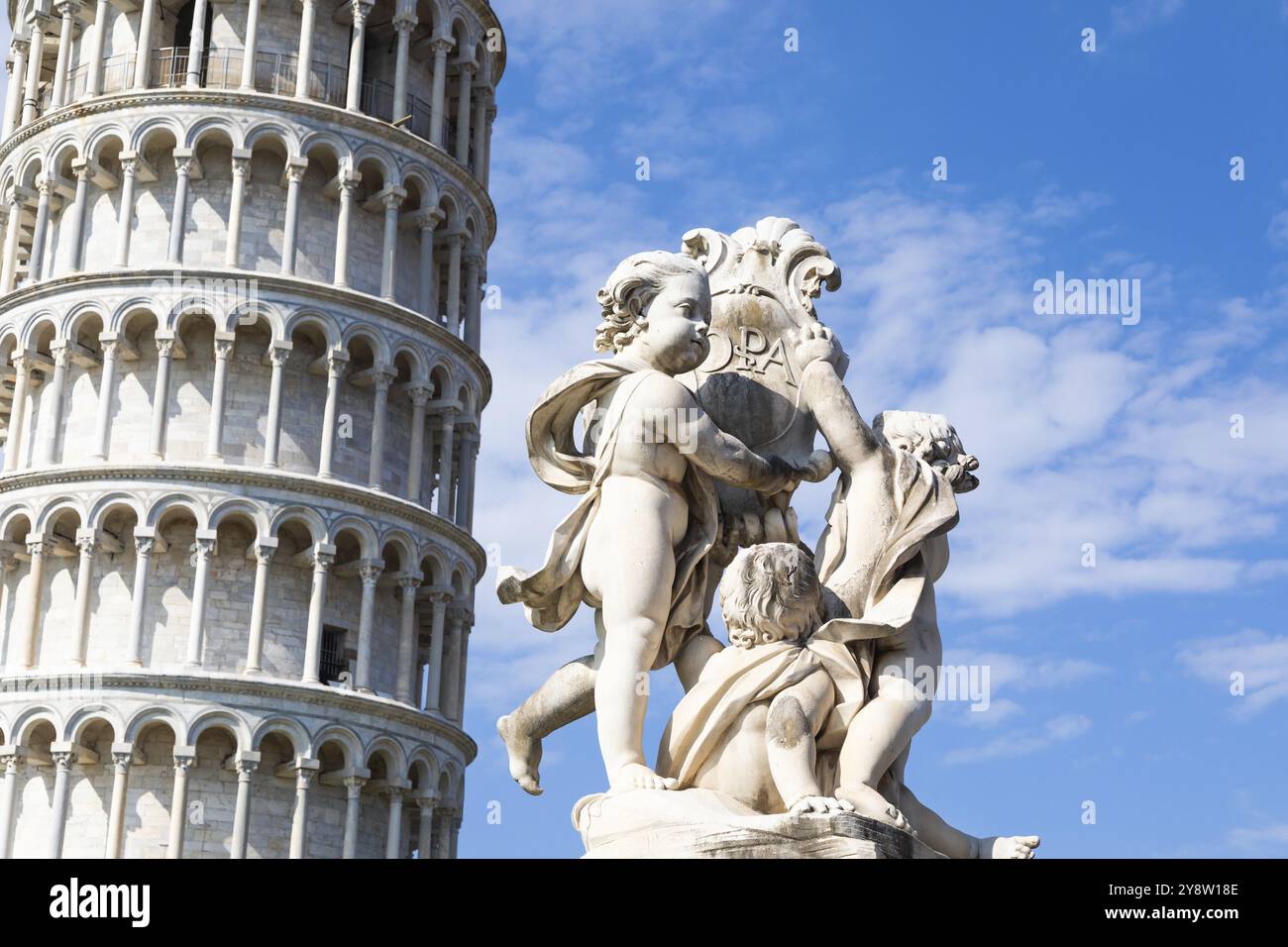 Pisa, Italy, Famous Leaning Tower landmark with blue sky, Renaissance ...