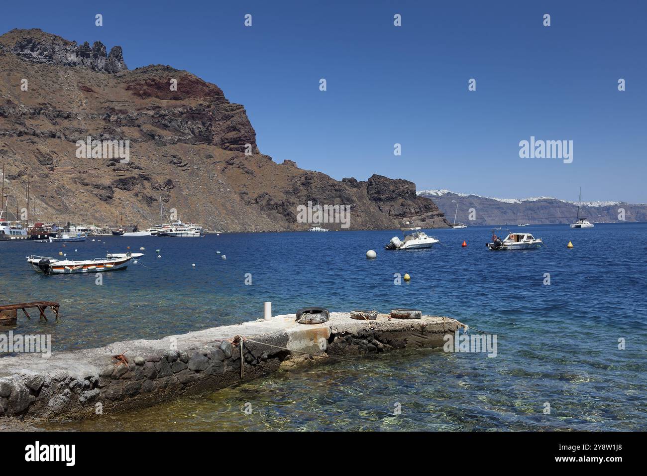 Port of Thirasia, Santorini Cyclades islands, Greece, Europe Stock ...