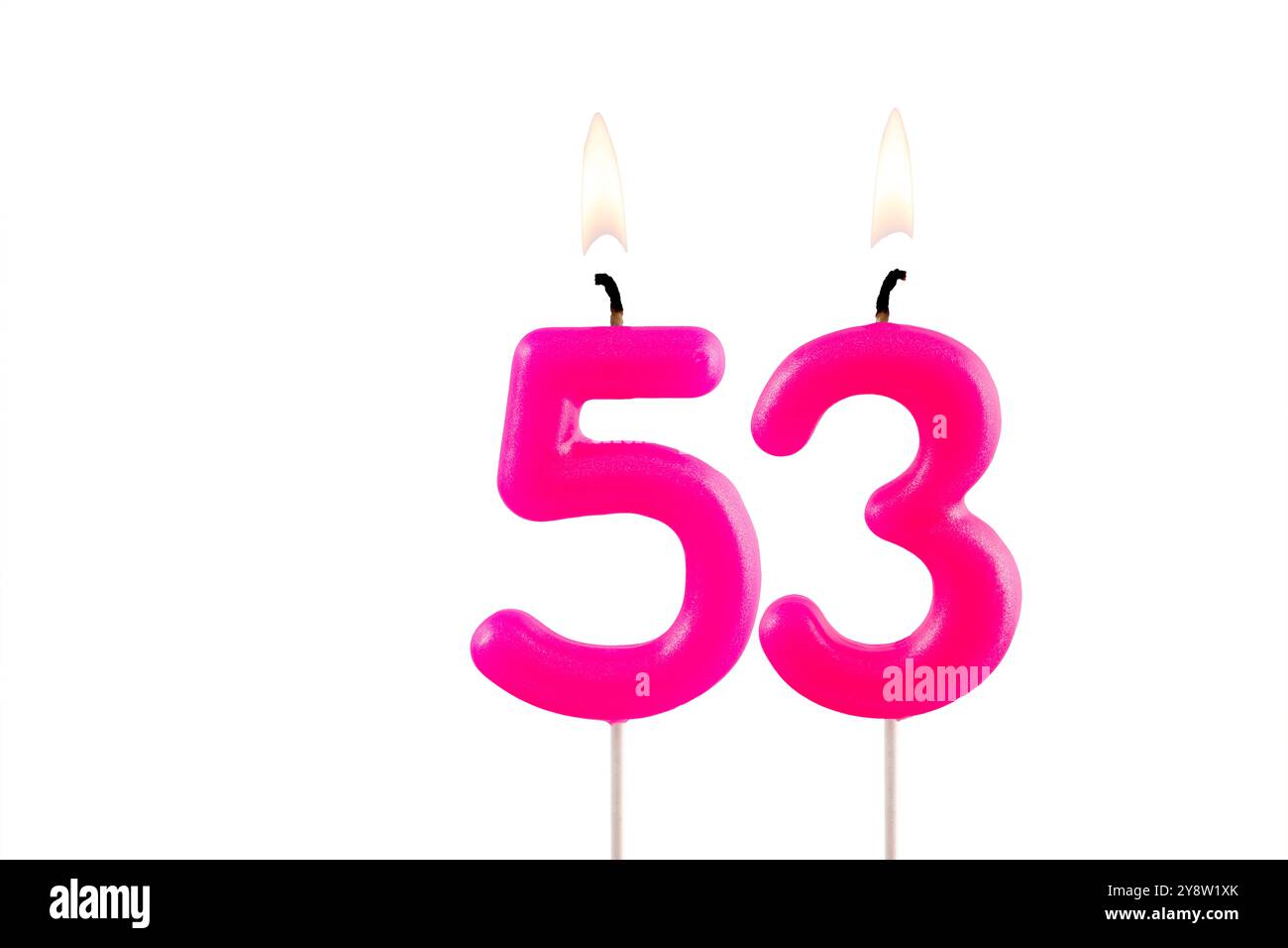 Pink number 53 birthday candle on white background Stock Photo - Alamy