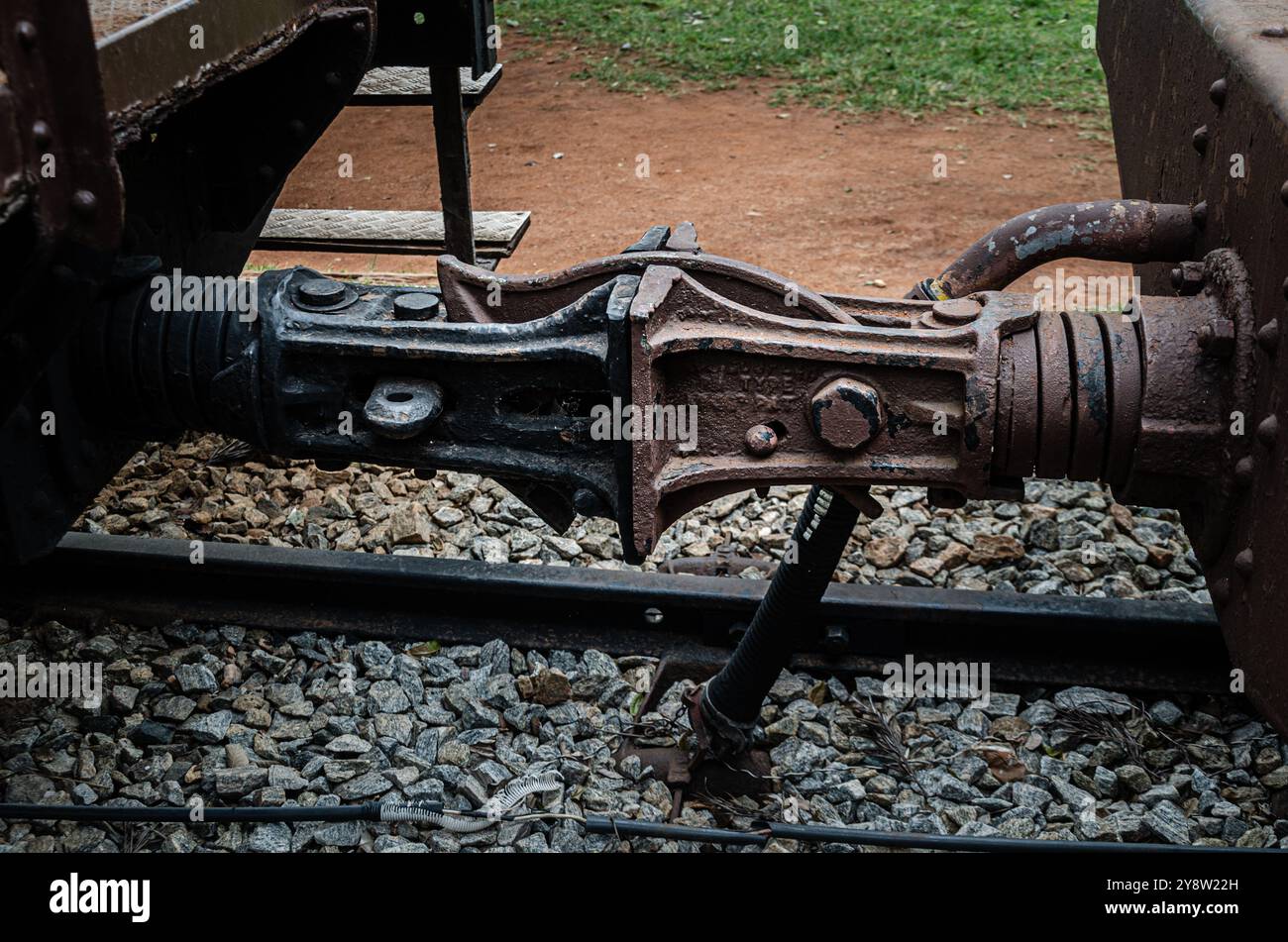 An old railway wagon coupling Stock Photo - Alamy