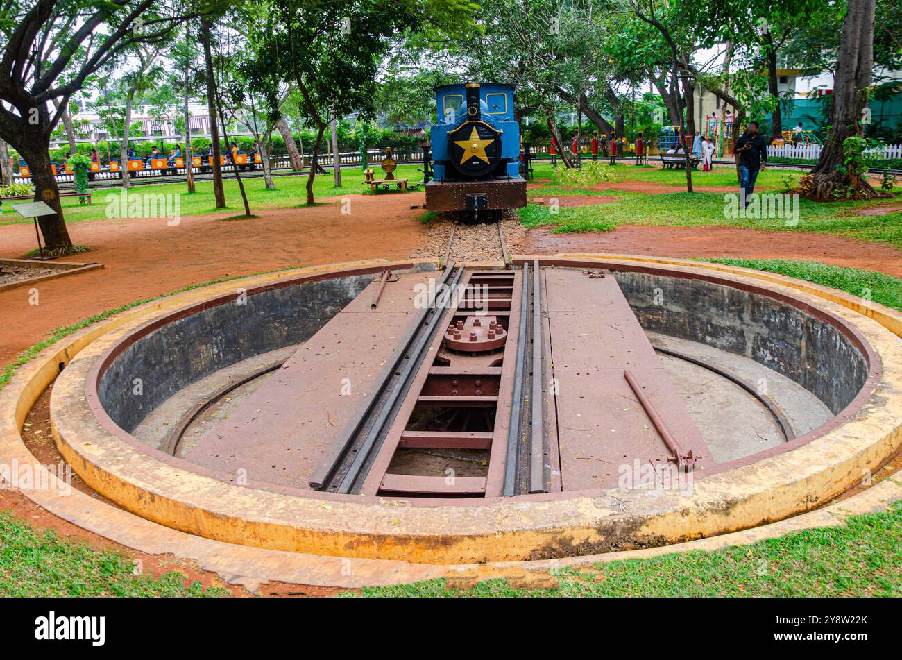 An old manual railway engine turntable used for turning steam and ...