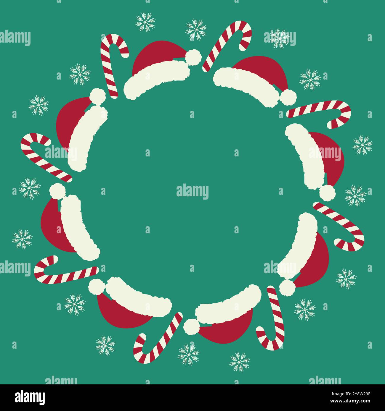 Santa caps, candy cane and snowflakes Festive Round Frame border in ...
