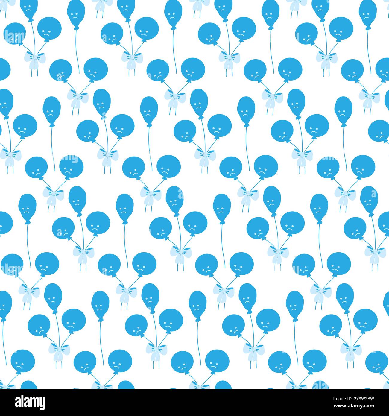 Circle and deflated balloons tied with ribbon Seamless pattern. Blue ...