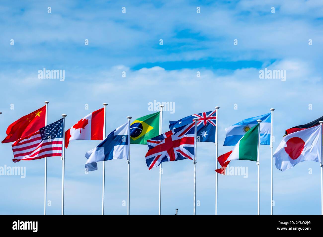 Flags of th nations flying over the women's street skateboarding final ...