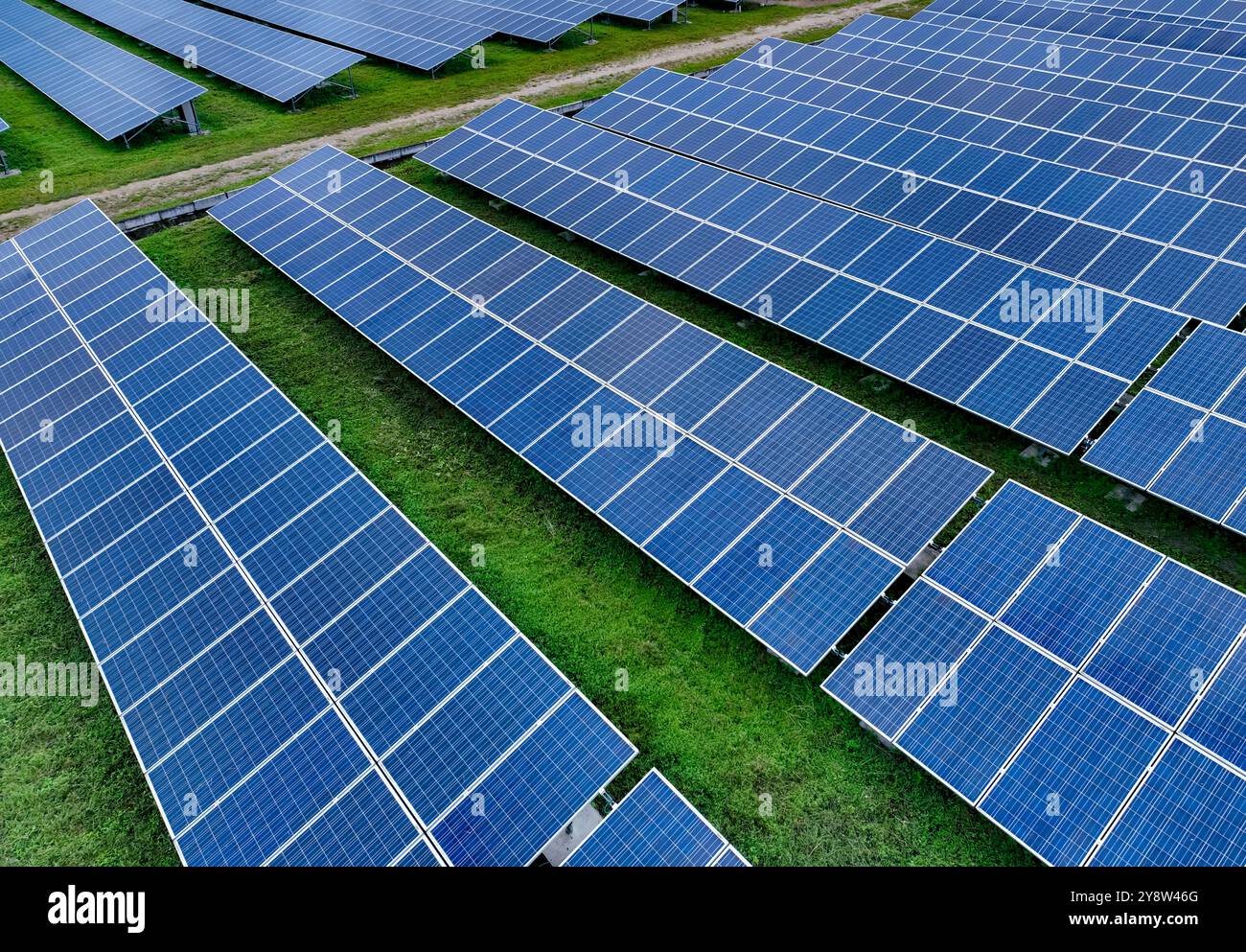 Aerial view of solar farm. Sustainable renewable energy and modern ...