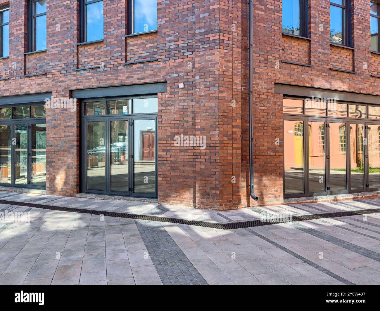 old red brick industrial buildings after renovation. facade fragment ...