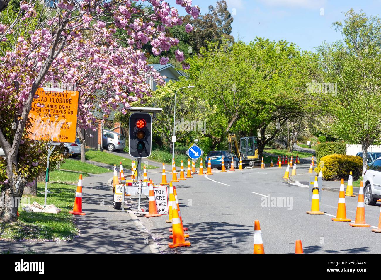 Roadworks on Parklands Drive, Huntsbury, Christchurch (Ōtautahi ...