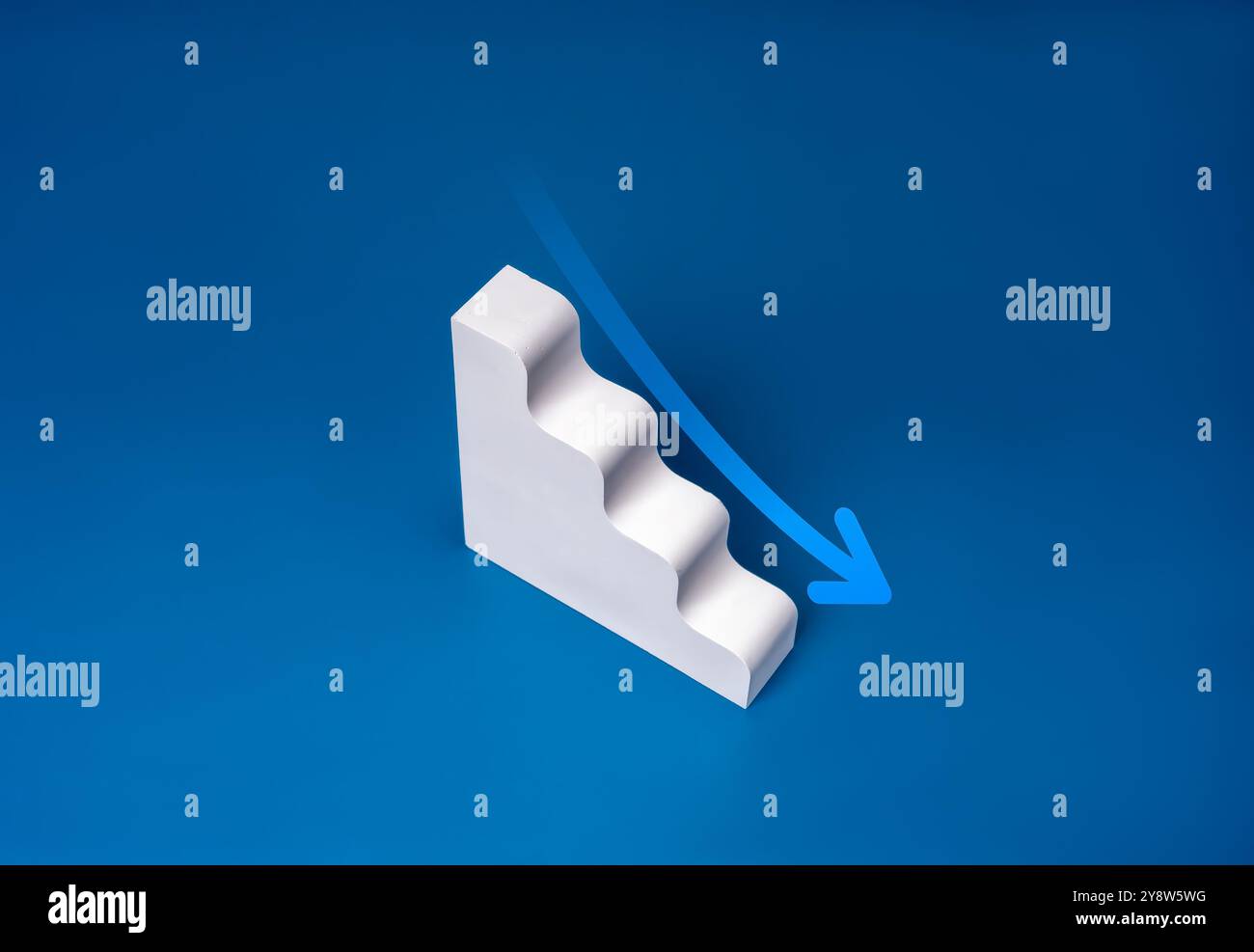 Down Arrow On White Geometric Stairway Decrease Business Graph Down