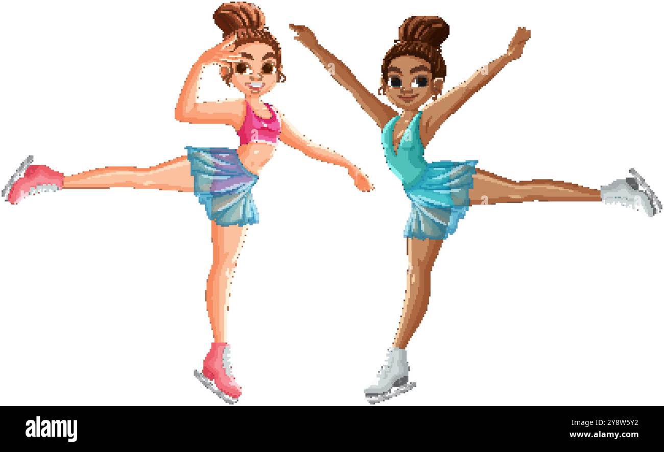 Two girls performing ice skating moves Stock Vector Image & Art - Alamy