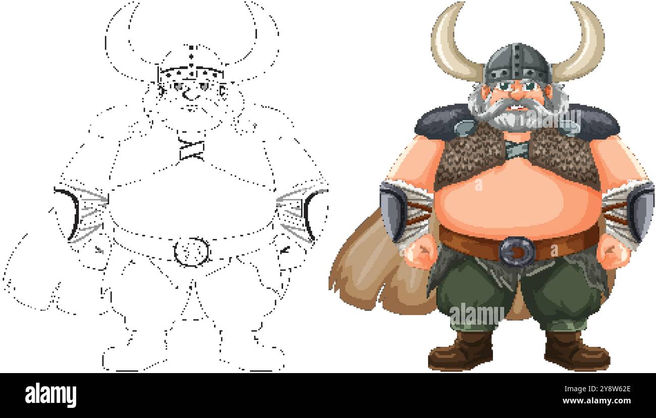 Detailed and outline versions of a Viking warrior Stock Vector Image ...