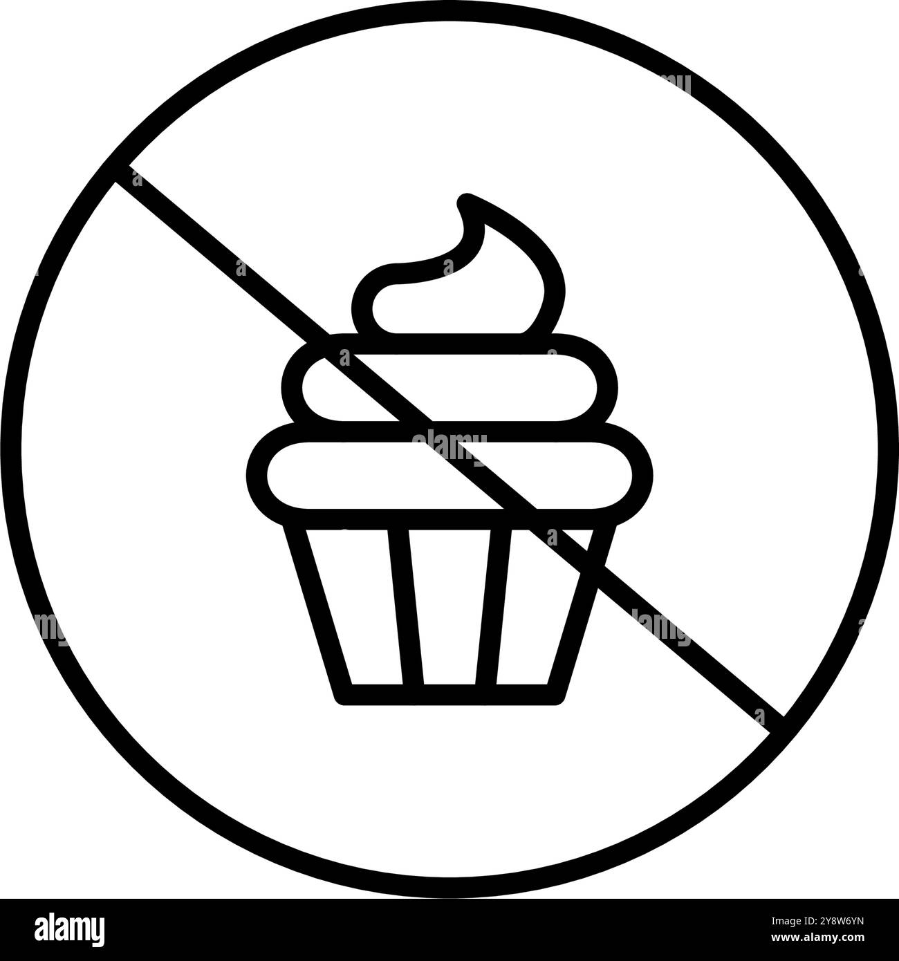 Cupcake crossed sign. No eating allowed, dietary restriction. Sugar ...