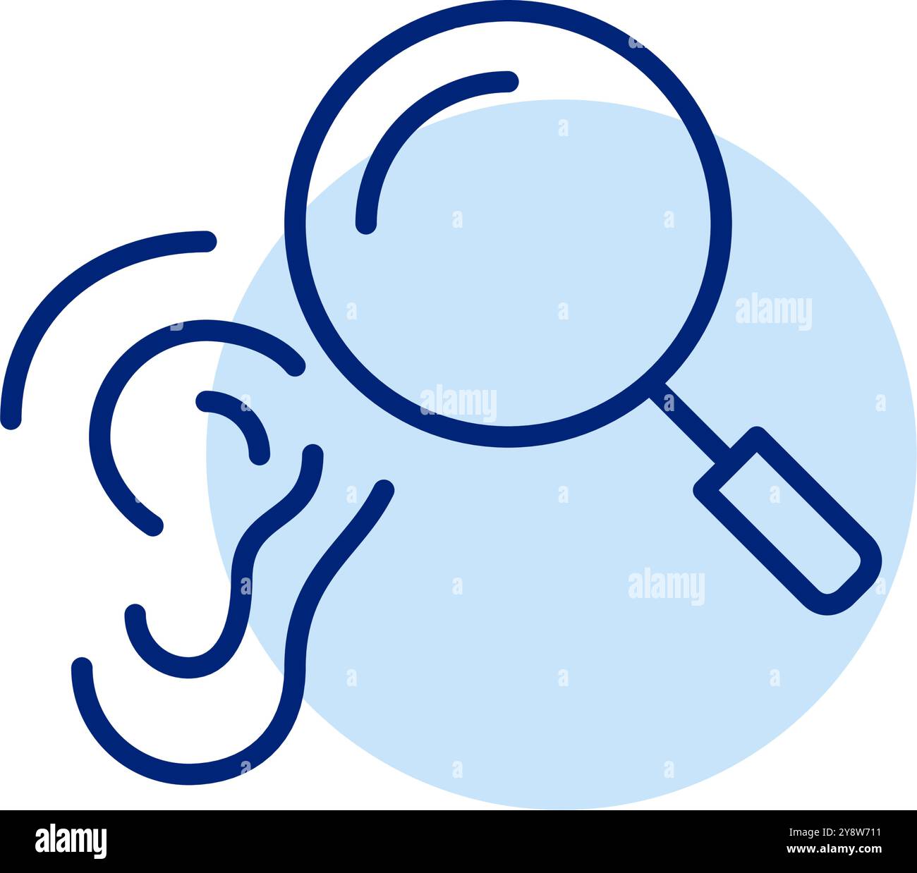 Ear and magnifying glass. Hearing test, amplified hearing. Pixel ...
