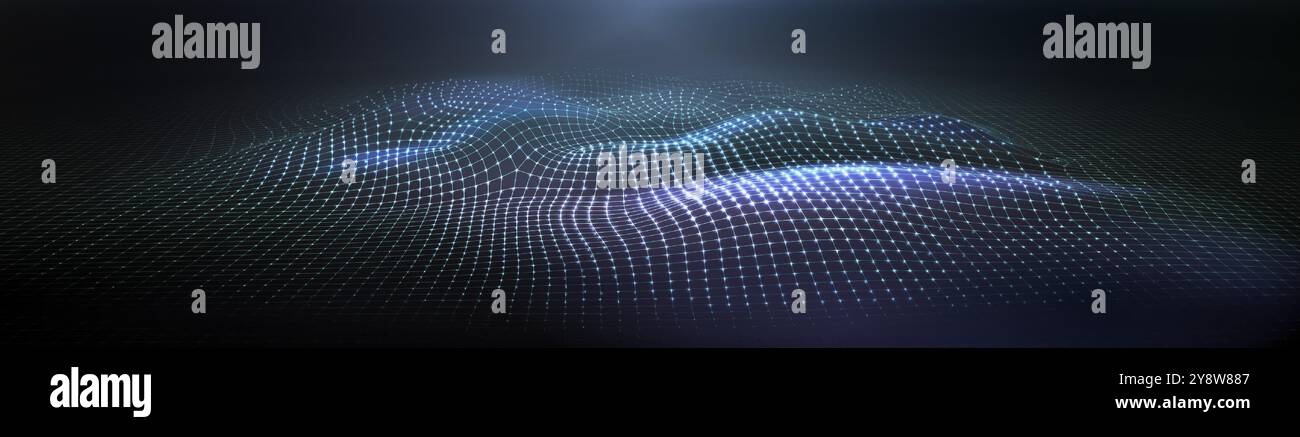 Abstract neon glow blue and purple wireframe 3d wave or mountain map ...