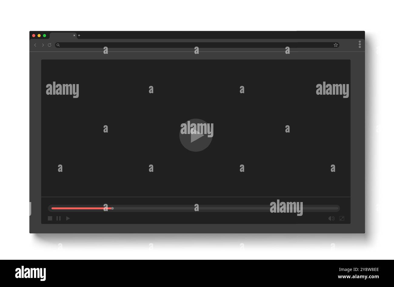 Browser with video player screen mockup template. Ui page frame for ...