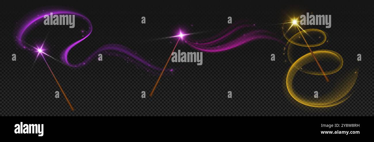 Realistic magic wand light. Wizard sparkle stick vector. Magician spell ...