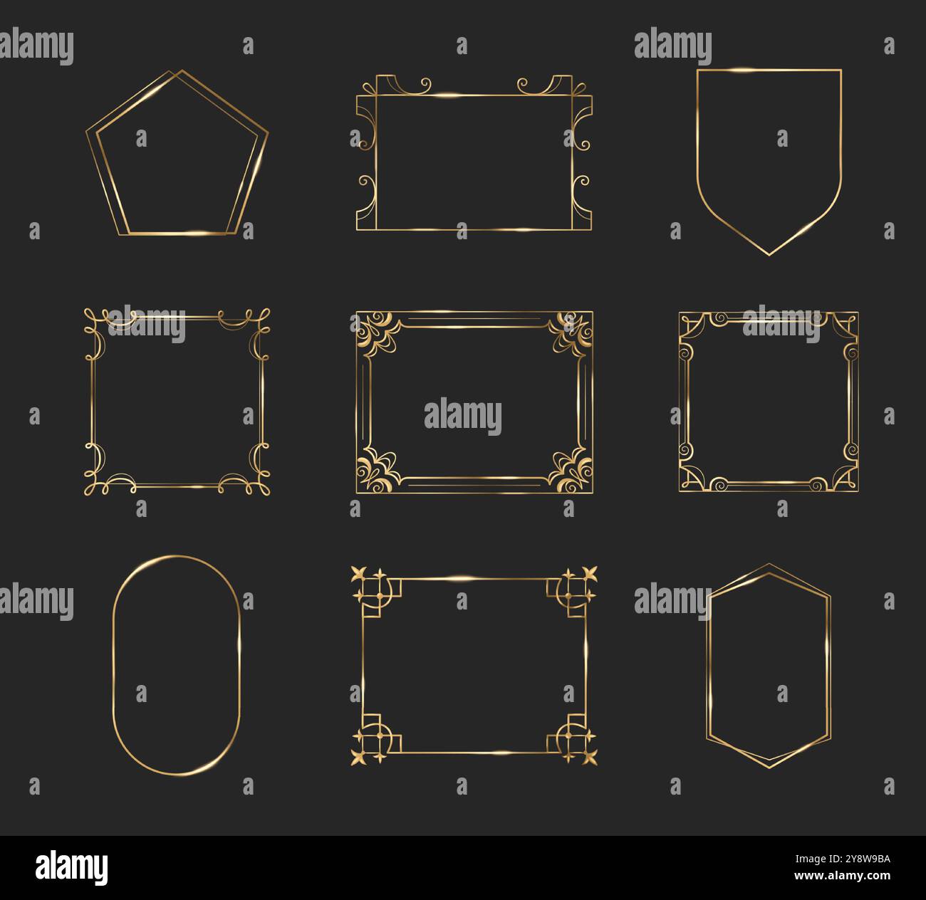 Gold ui game button frame. Medieval border design for rpg. Golden fantasy element for interface ...