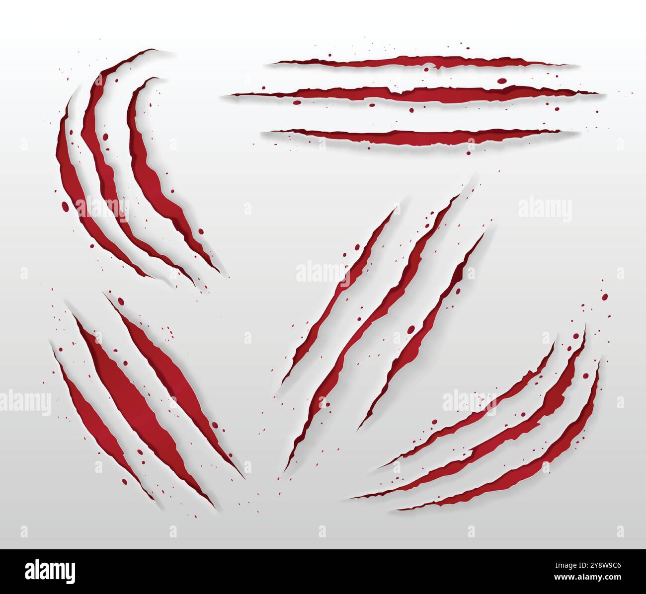 Animal claw scratch mark with red surface and splashes. Realistic 3d ...