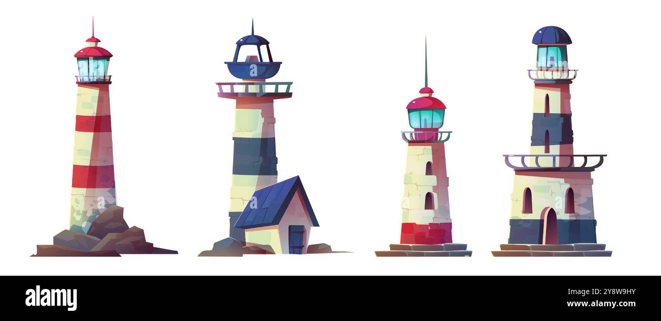 Sea light house icon. Ocean beacon tower illustration. Coast lighthouse ...