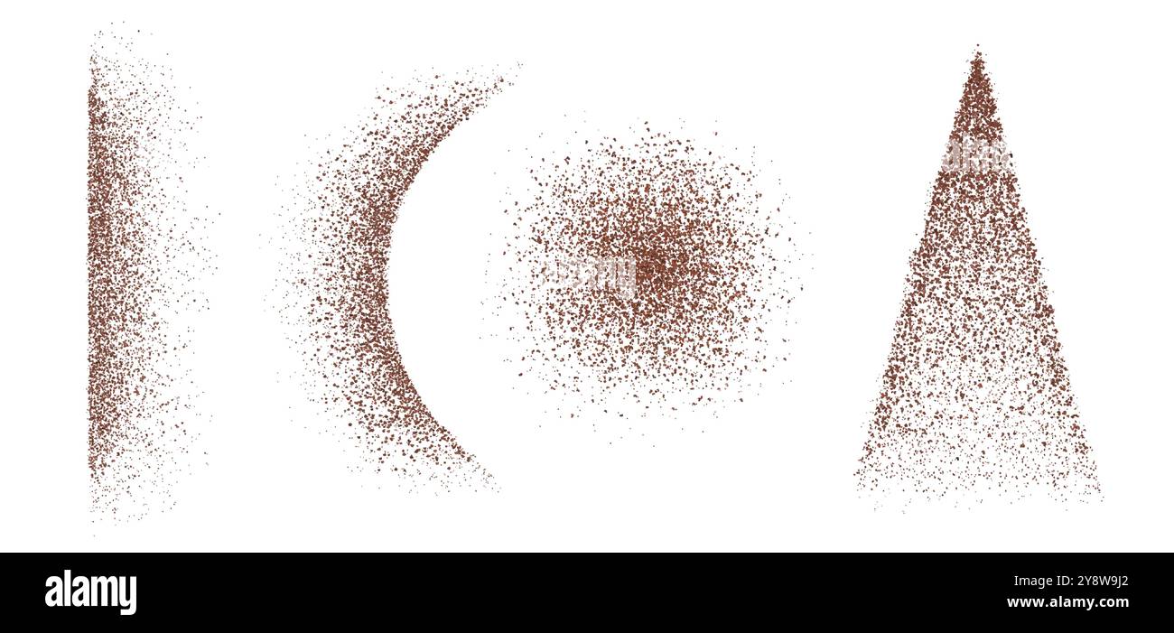 Ground coffee bean or chocolate powder in different shapes and borders ...