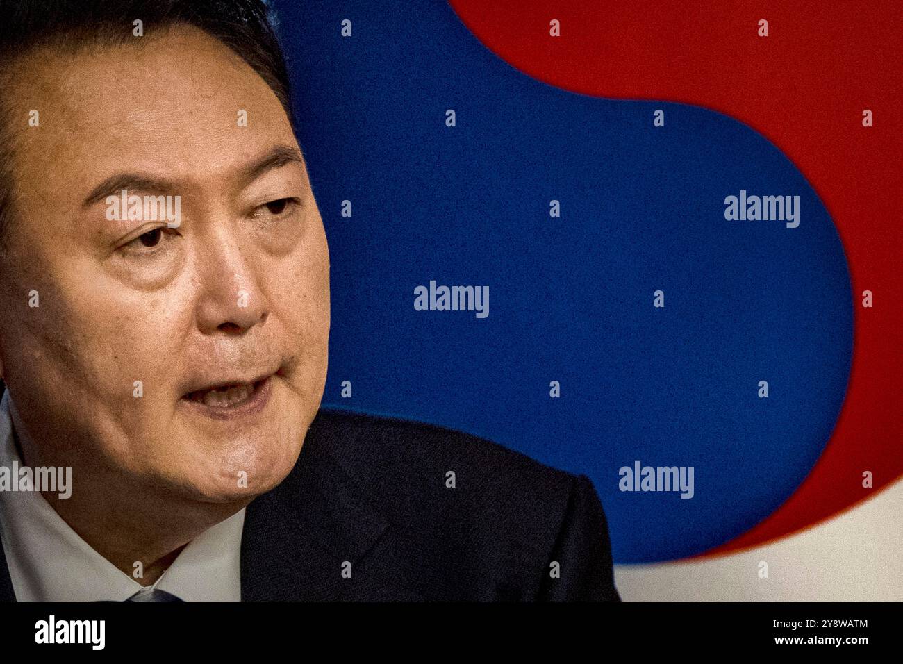 South Korean President Yoon Suk Yeol speaks during a meeting with ...