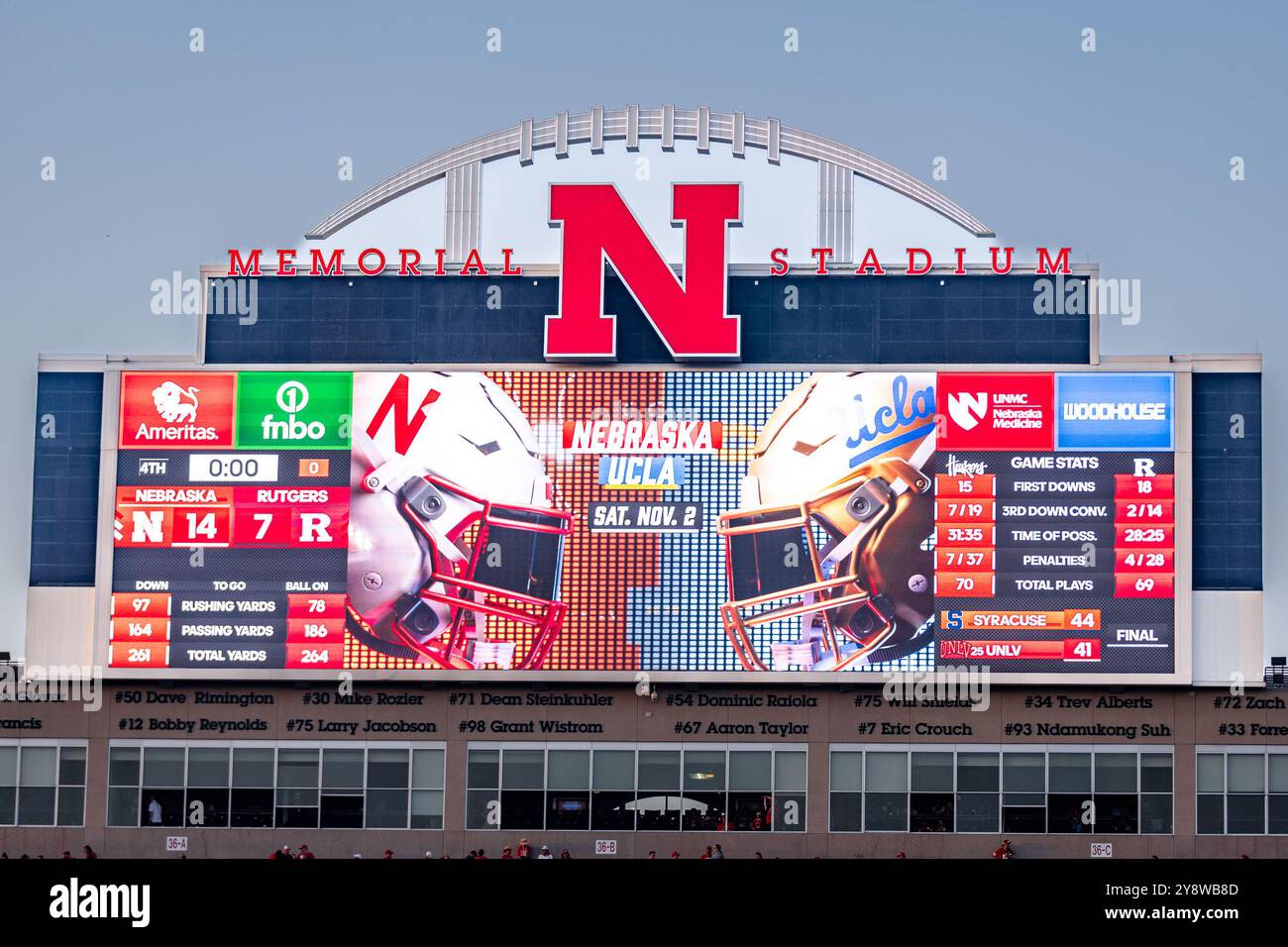 Lincoln, NE. U.S. 05th Oct, 2024. - The north stadium scoreboard ...
