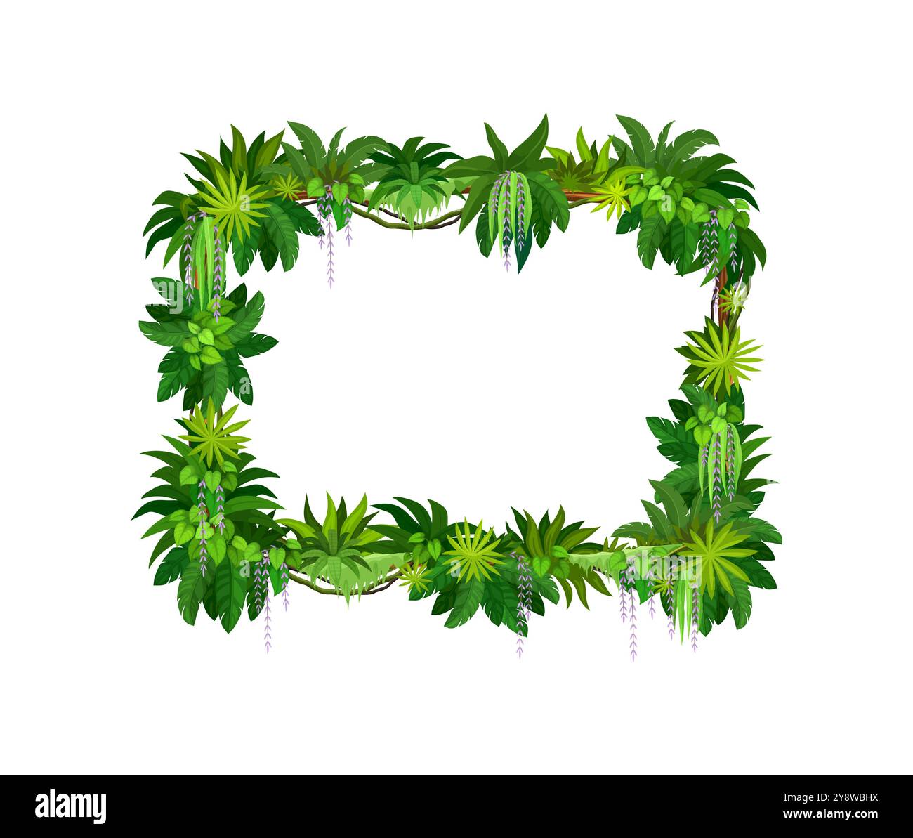 Cartoon jungle tropical liana frame, vector border with branch vines ...