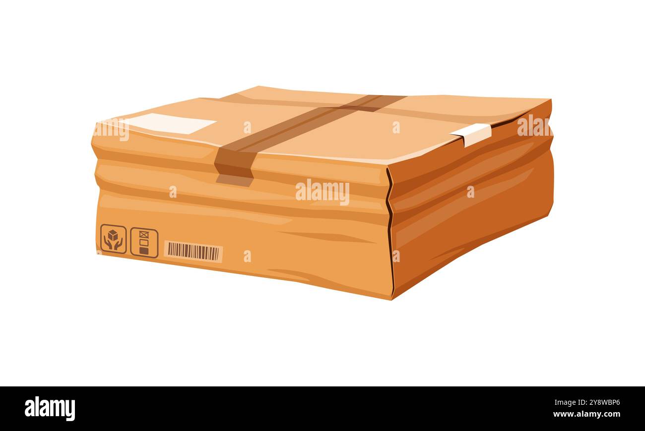 Damaged and crumpled cardboard box. Isolated cartoon vector broken ...